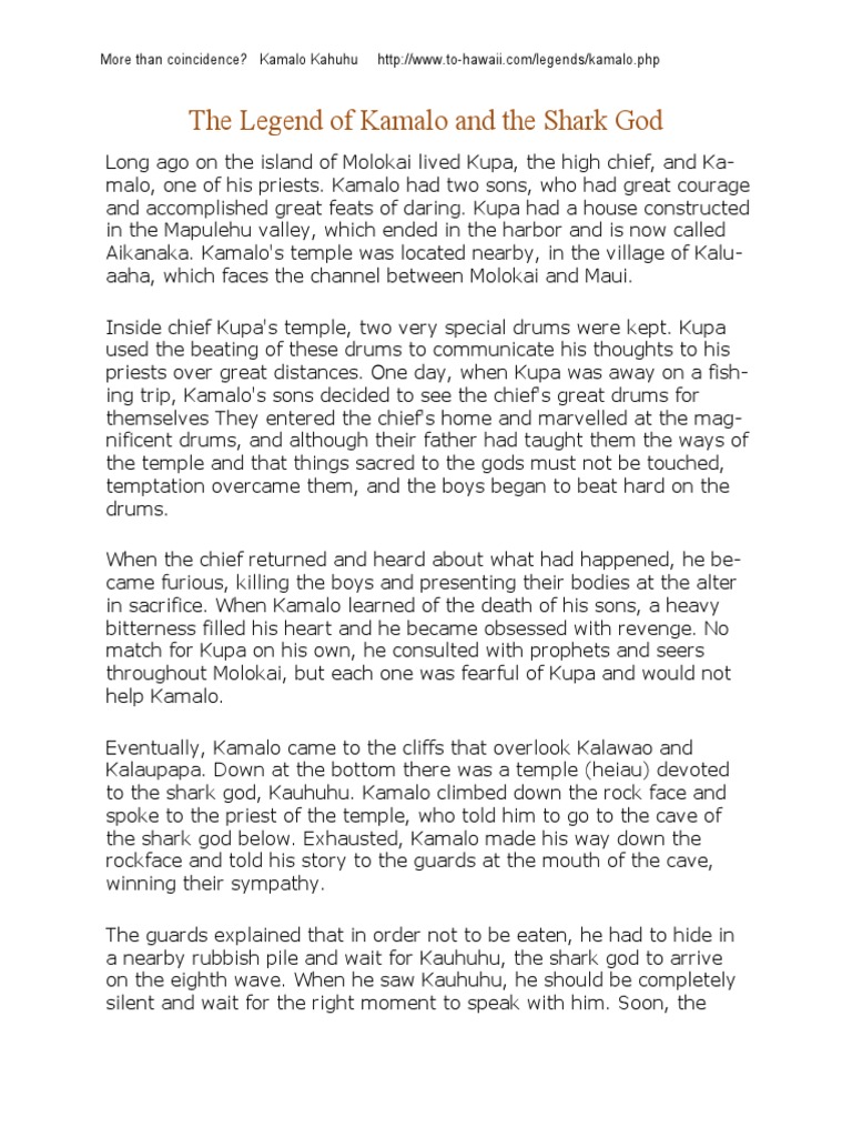 Kamalo and The Shark God Kauhuhu | PDF