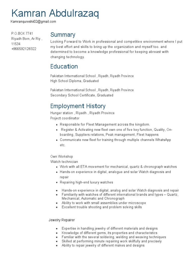 Kamran Resume | PDF | Watch | Cognition