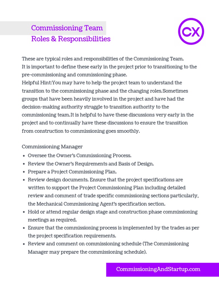 Commissioning Team Roles Overview | PDF | Verification And Validation ...