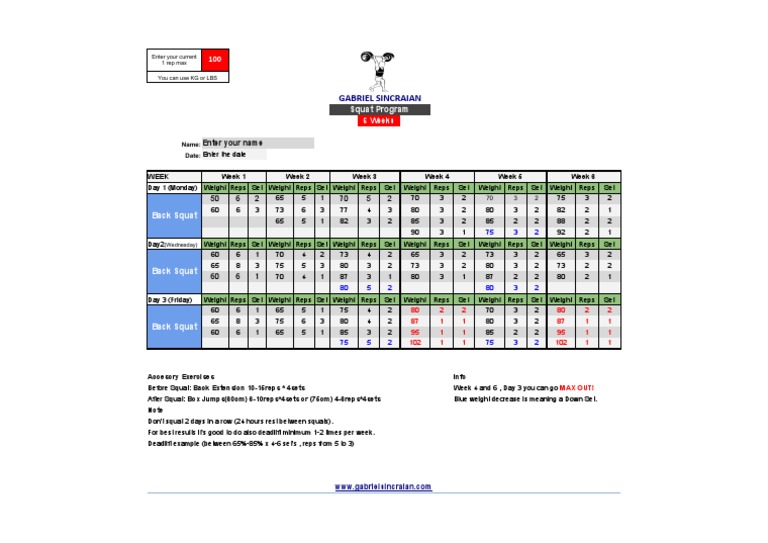 Squat Program 6 Weeks v2z35r | PDF | Weight | Body Shape