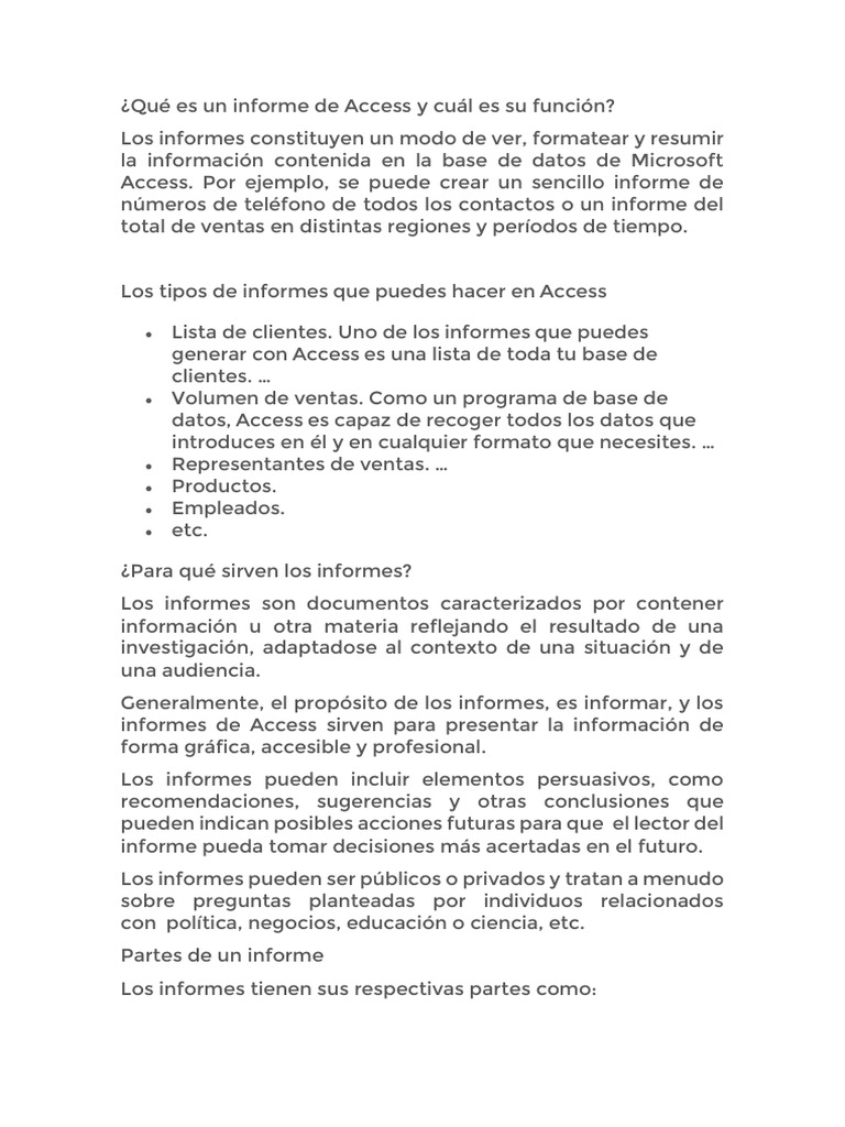 Qué es un informe de Access y cuál es su función | PDF | acceso ...