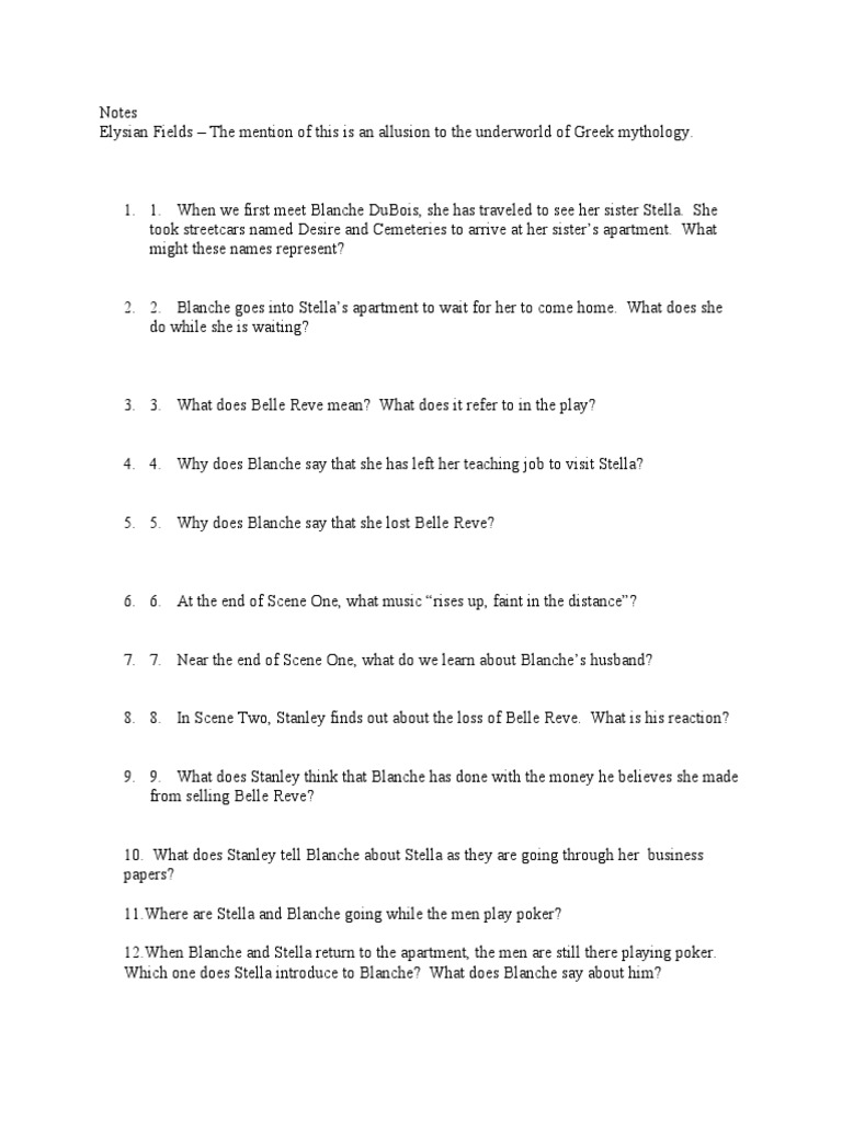 Streetcar Study Guide Act 1 | PDF
