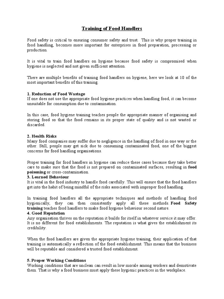 Benefits of Food Handler Training | PDF | Hazard Analysis And Critical ...