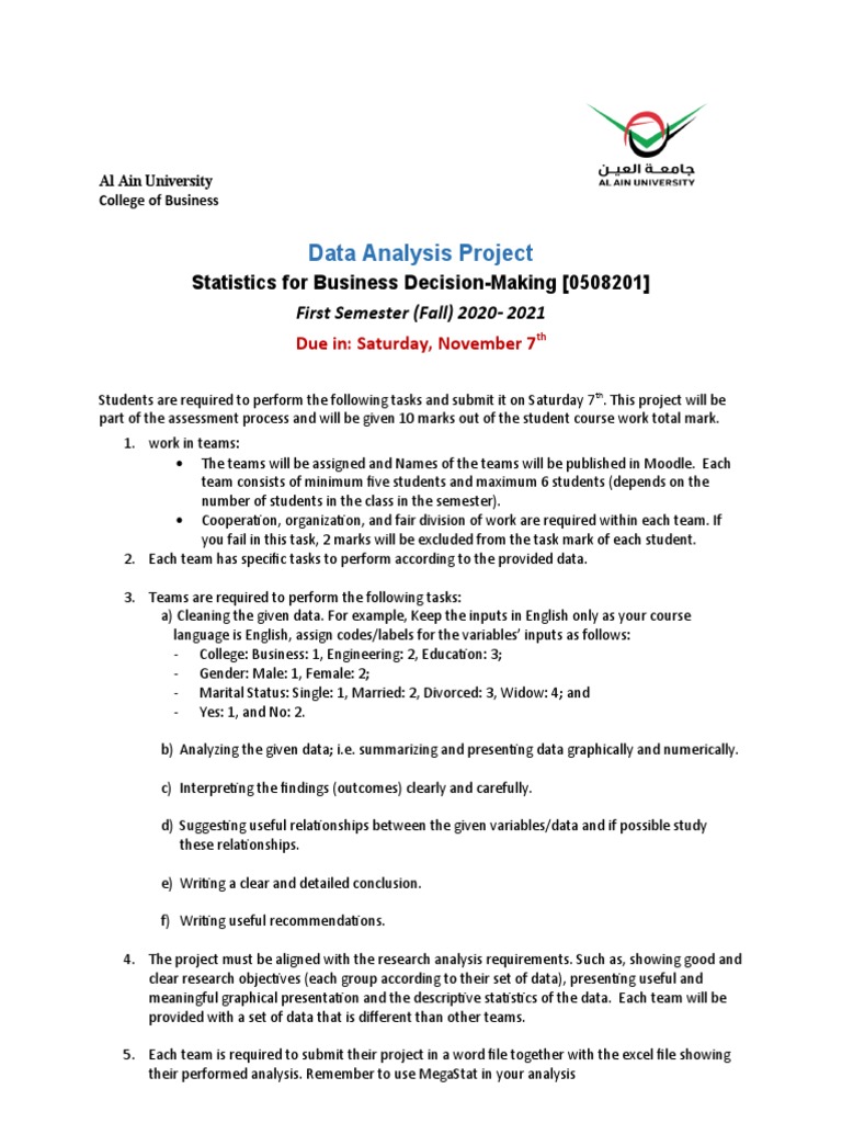 Data Analysis Project: Statistics For Business Decision-Making (0508201 ...
