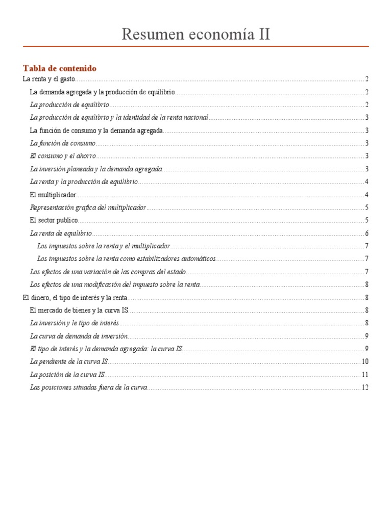 Resumen Economía I1 | PDF | La demanda agregada | Inversiones