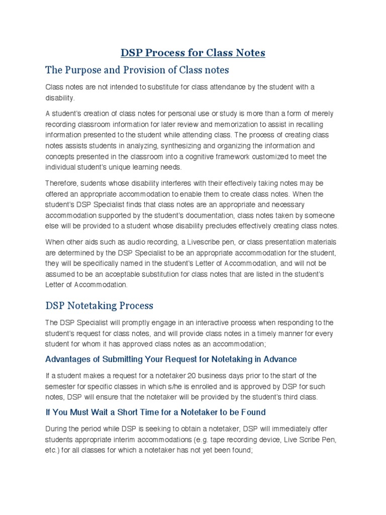 Providing Effective Class Notes Accommodations: The DSP Notetaking ...