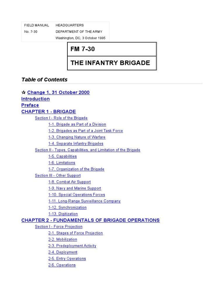FM 7-30 The Infantry Brigade (1995) | PDF | Division (Military) | Brigade