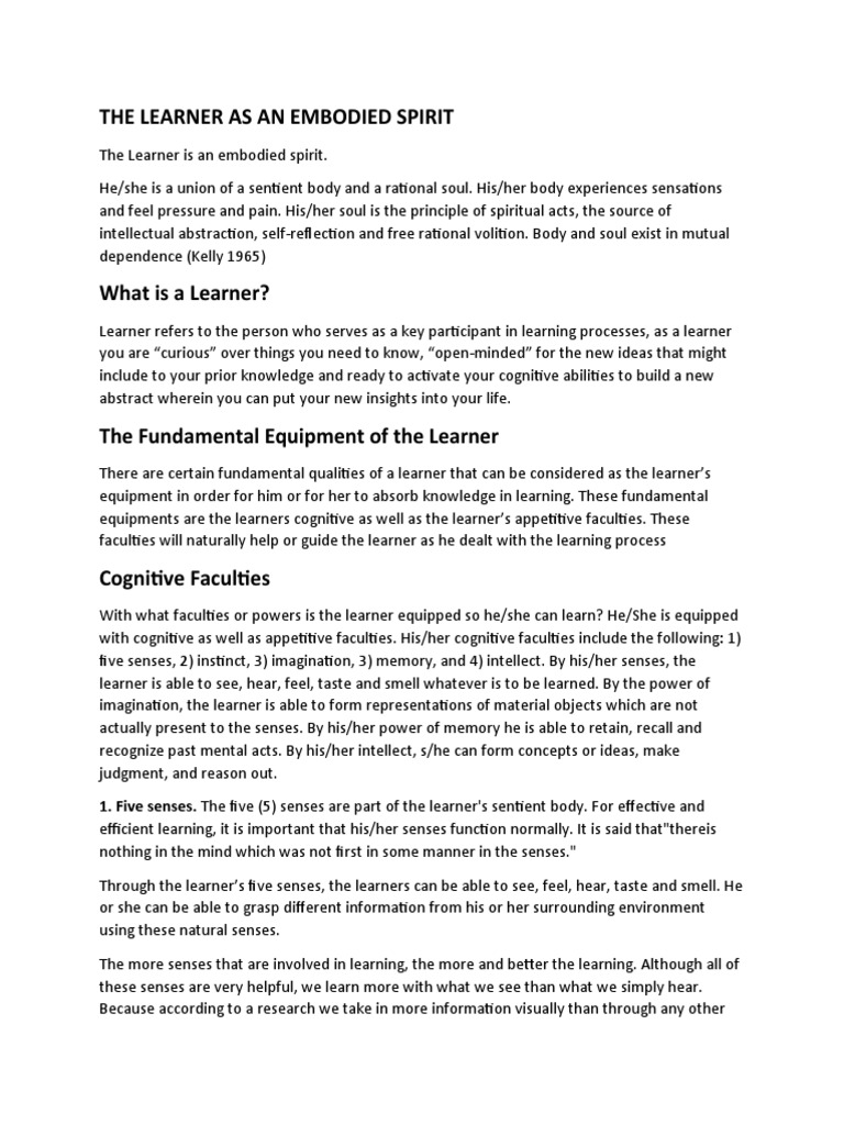 The Learner as an Embodied Spirit | PDF | Learning | Senses