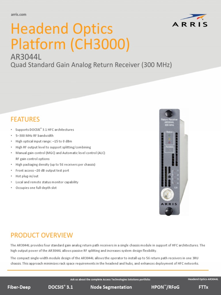 CH3000 AR3044L Quad Standard Gain Analog Return Receiver (300 MHZ) Data ...