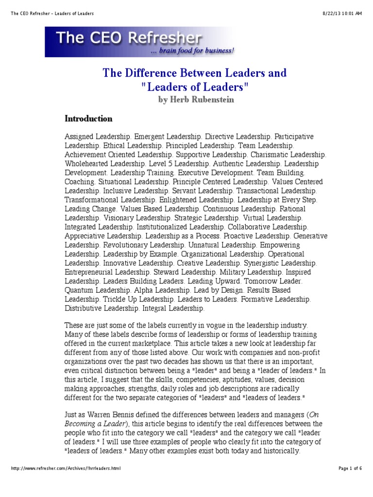 The Difference Between Leaders and "Leaders of Leaders": by Herb ...