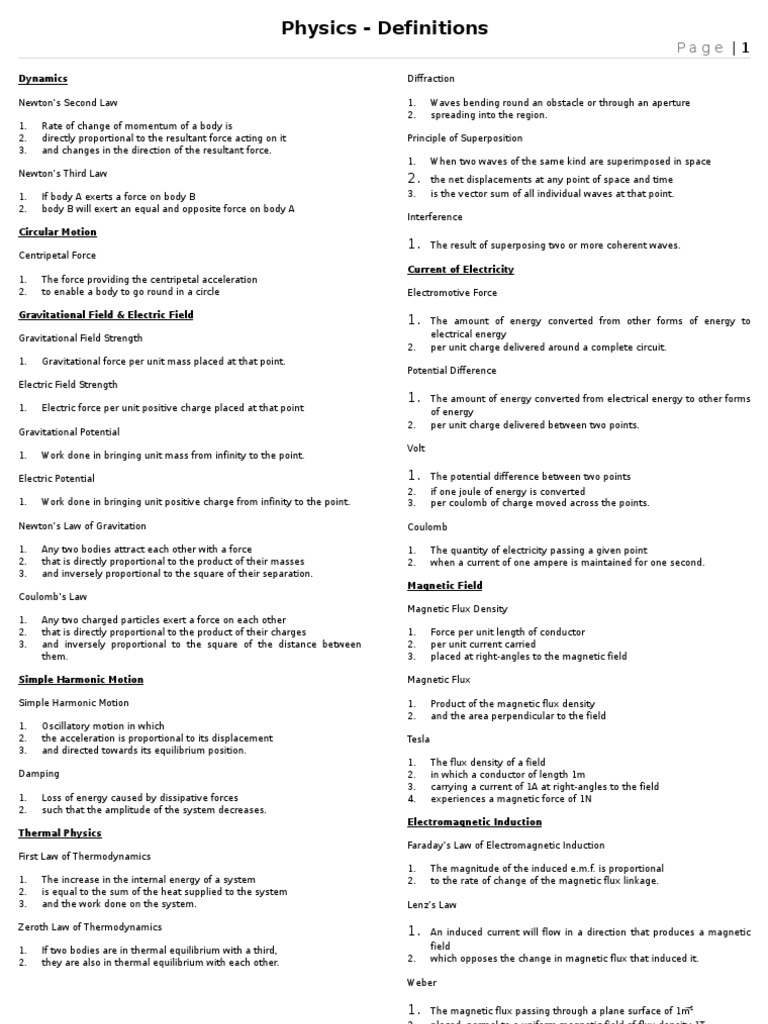 Physics - Definitions | PDF | Magnetic Field | Force