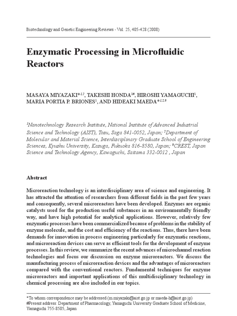 Enzymatic Processing in Microfluidic Reactors | PDF | Microfluidics | Enzyme