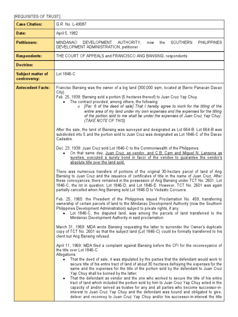 Mindanao Development Authority v. CA | PDF | Trust Law | Trustee