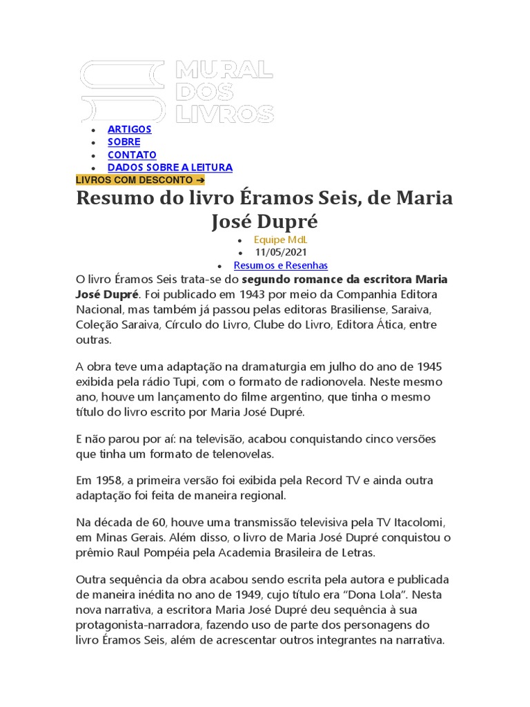 Resumo Livro Eramos Seis | PDF