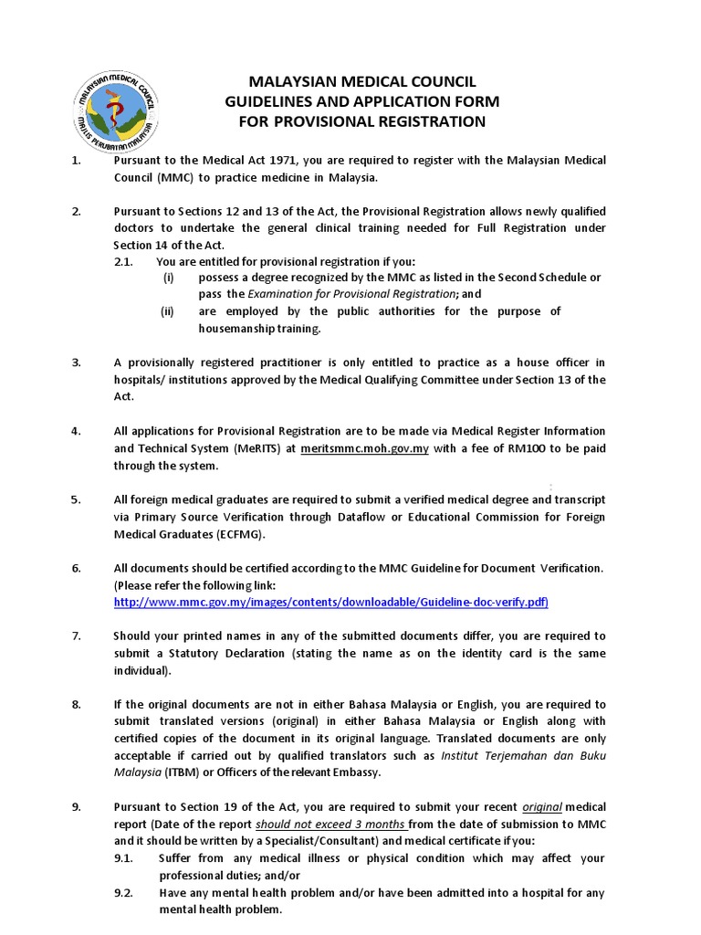MMC Provisional Registration Guide | PDF | Identity Document | Doctor ...