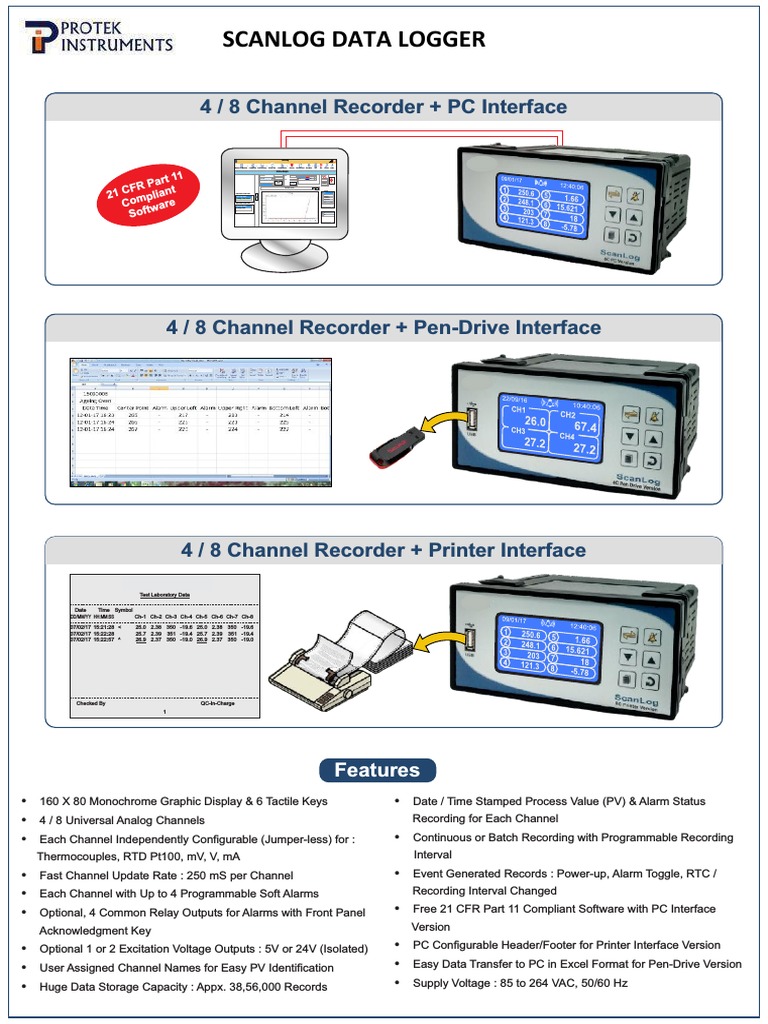 Scanlog Data Logger: 4 / 8 Channel Recorder + PC Interface | PDF | Thermocouple | Personal Computers