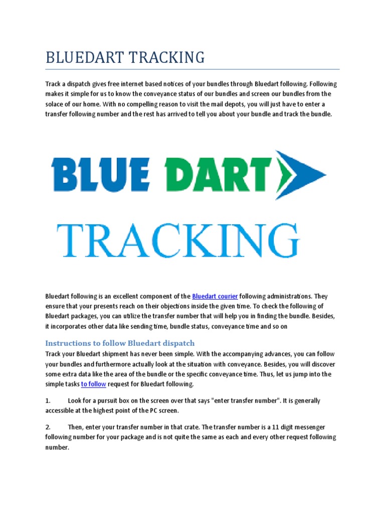 Bluedart Tracking: Instructions To Follow Bluedart Dispatch | PDF | Computing