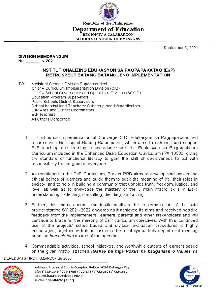 Institutionalizing Project RBB | PDF | Learning | Curriculum