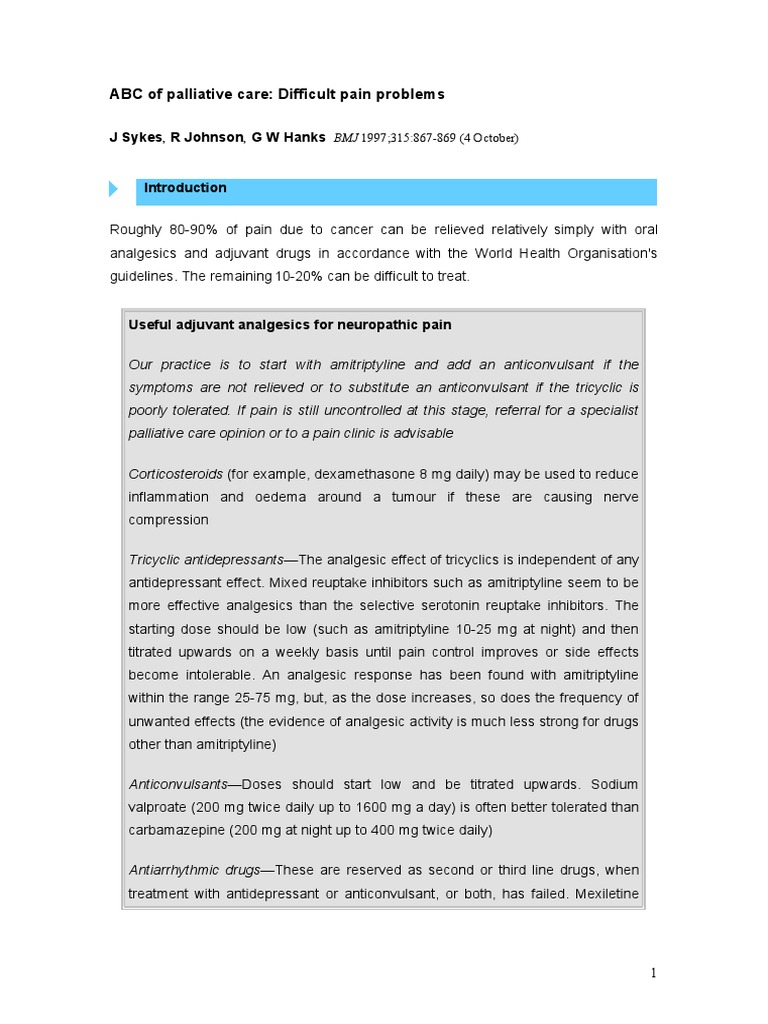 Difficult Pain Problems | PDF | Analgesic | Pain