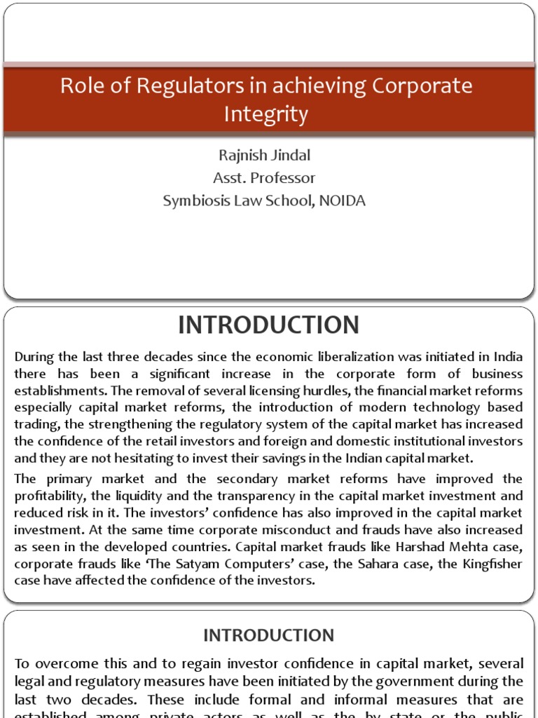 Role of Regulators in Corporate Governance | PDF | Governance ...