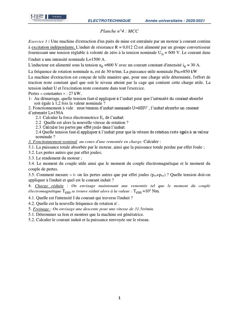 Planche MCC - LP-GC - 2020 - 2021 | PDF | Puissance (physique) | Tension électrique