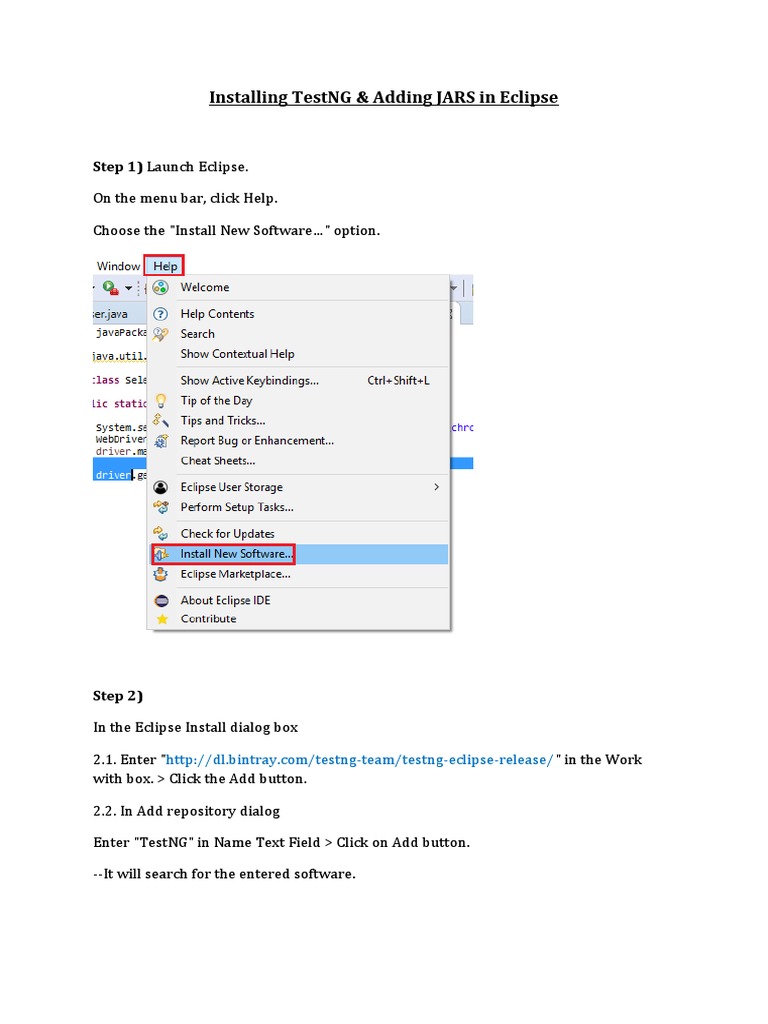 Installing TestNG & Adding JARS in Eclipse | PDF