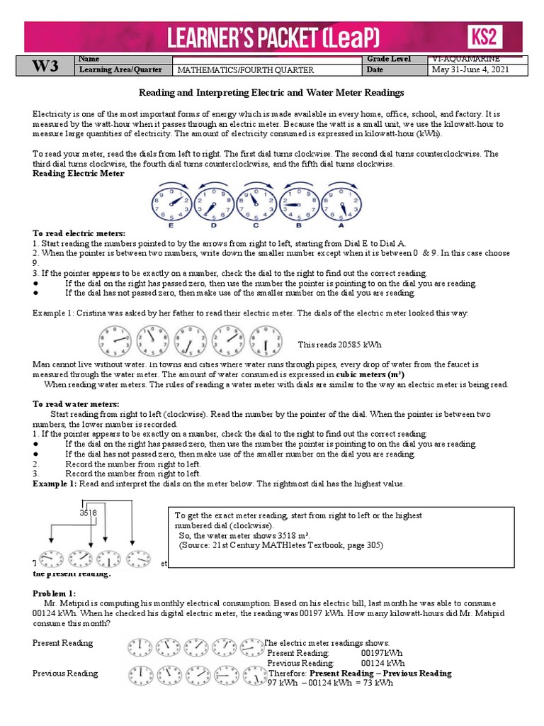 Reading and Interpreting Electric and Water Meter Readings | PDF ...