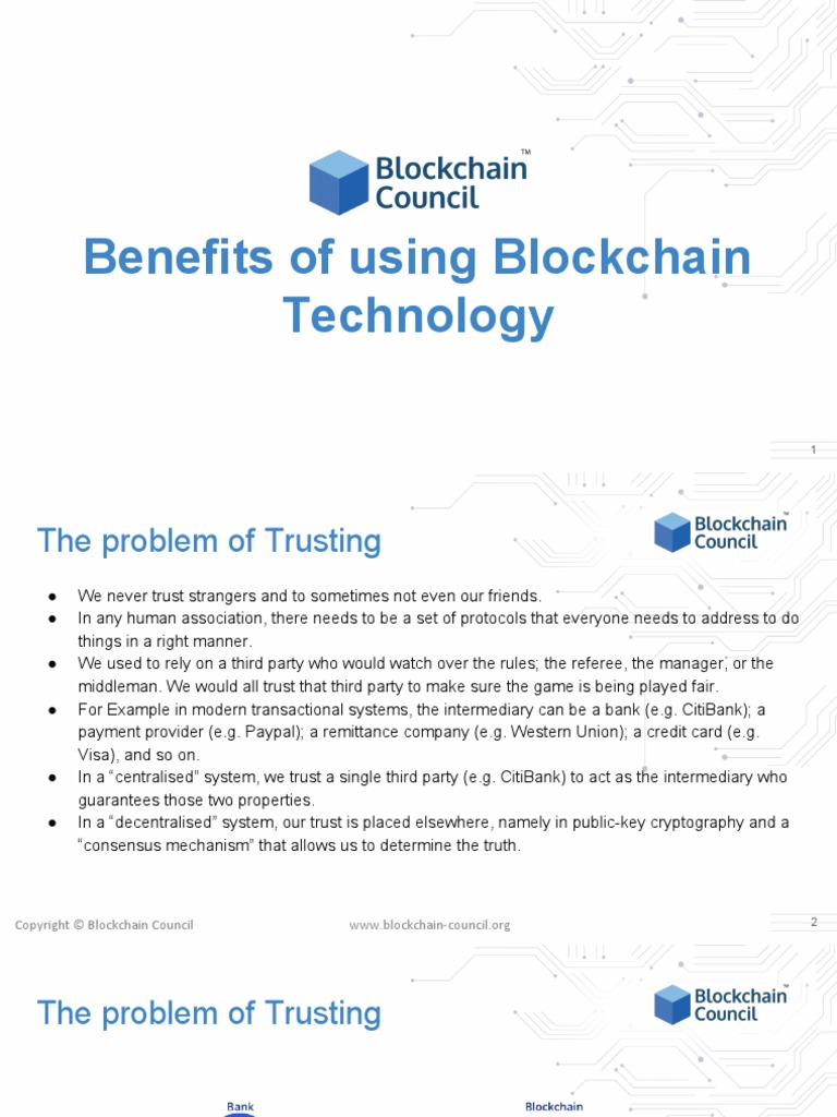Benefits of Using Blockchain Technology | PDF | Security | Computer ...
