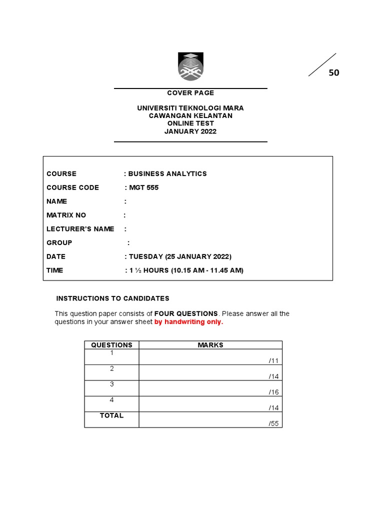 This Question Paper Consists of FOUR QUESTIONS. Please Answer All The ...