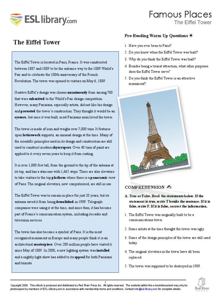 Famous Places: The Eiffel Tower | PDF | Paris