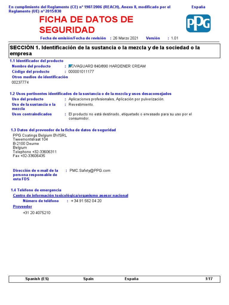 Ficha Técnica Novaguard 890 | PDF | Toxicidad | Guante