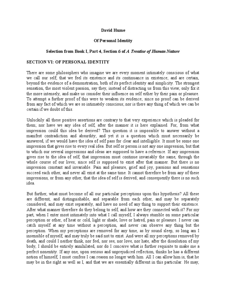 David Hume - of Personal Identity | PDF | Idea | Substance Theory