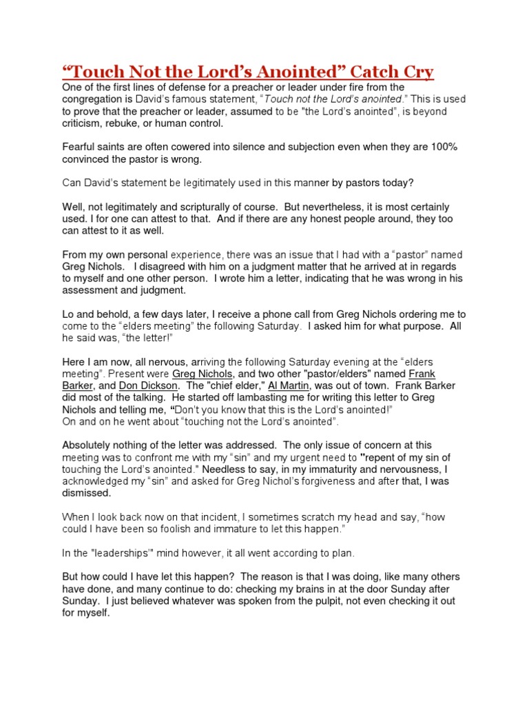 Touch Not The Lord's Anointed | PDF | Elder (Christianity) | Paul The ...