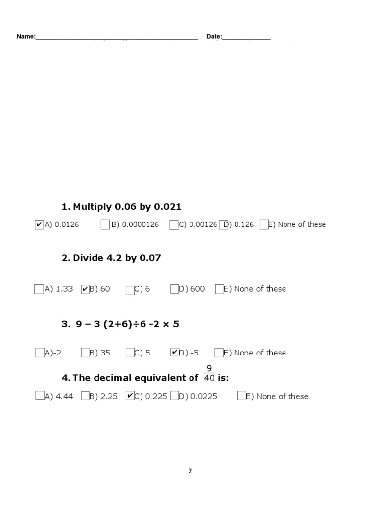 Business Math Pre-Test | PDF | Mathematics | Mathematical Concepts