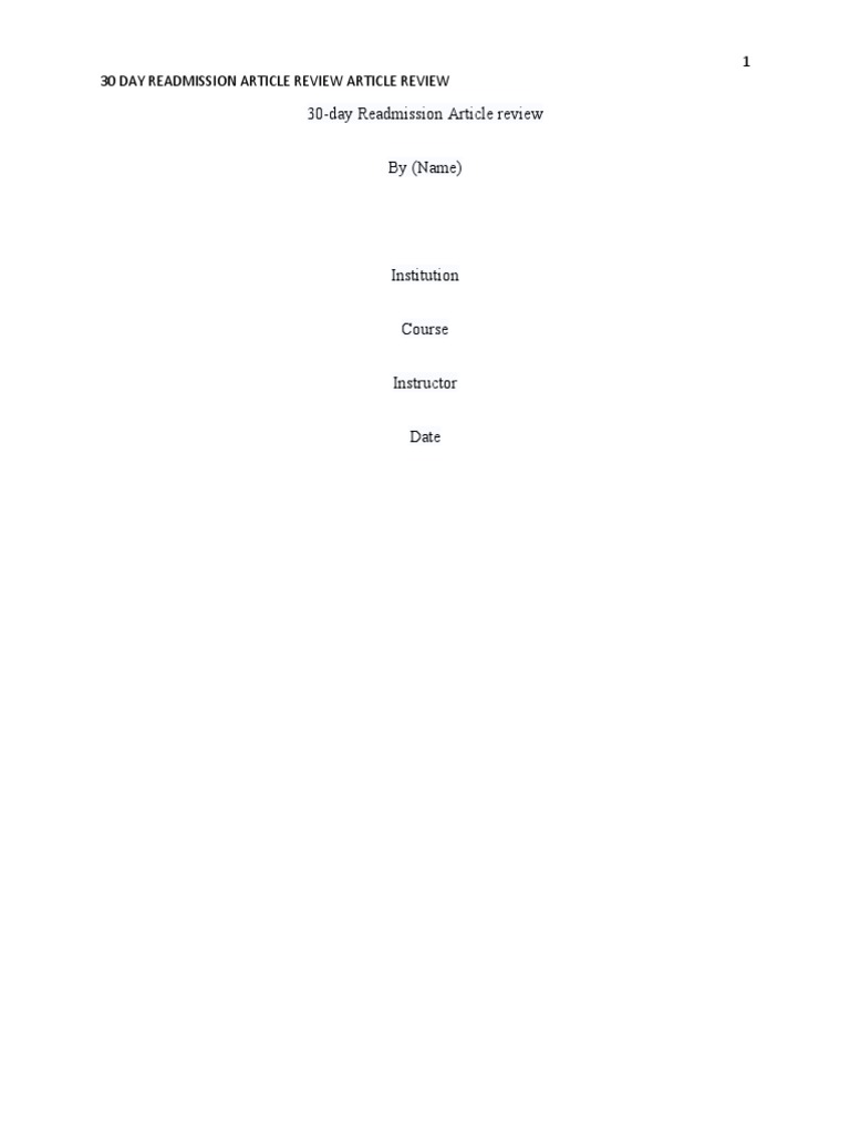 30 Day Readmission Article Review | PDF | Patient | Health Care