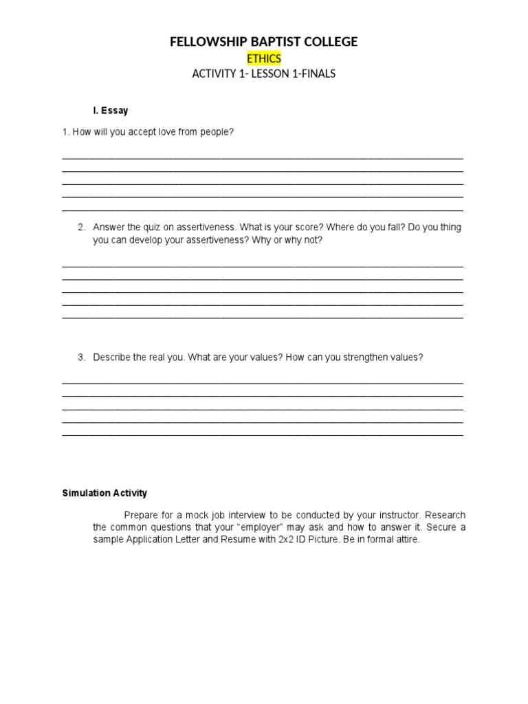 Ethics & Self-Reflection Tasks | PDF | Career & Growth | Self-Improvement