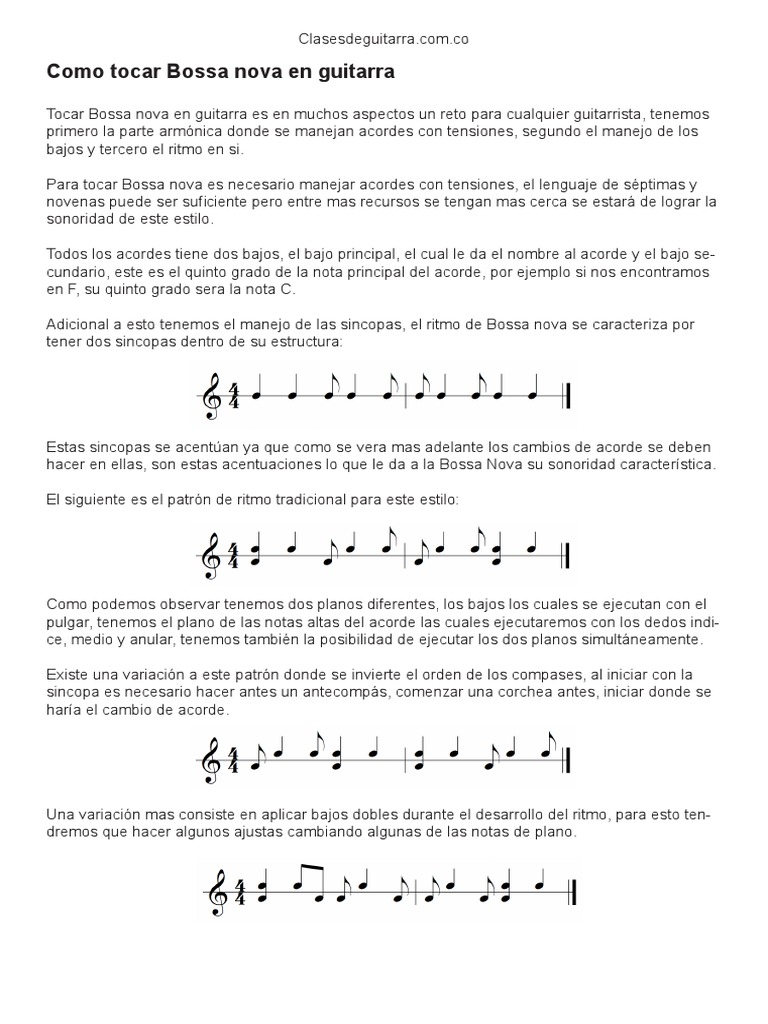 Como Tocar Bossa Nova en Guitarra | PDF | Acorde (Música) | Ritmo