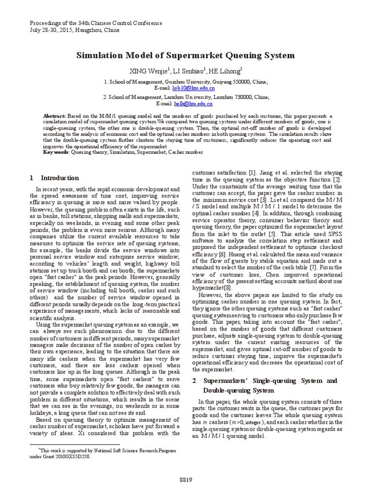 Simulation Model of Supermarket Queuing System | PDF | Probability ...