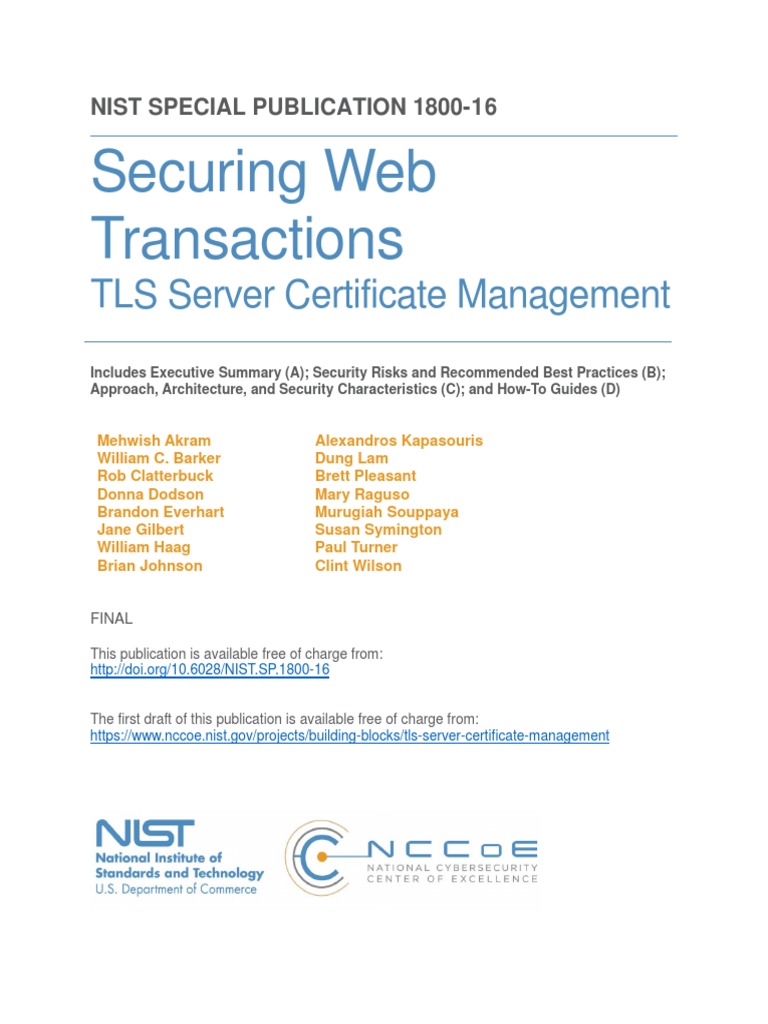Nist SP 1800-16 | PDF | Public Key Certificate | Transport Layer Security