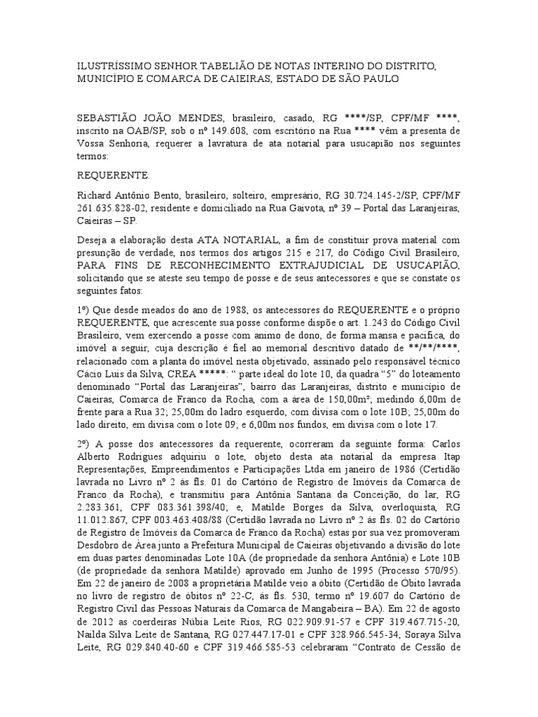 Requerimento Ata Notarial - Modelo | PDF | Advogado | Direito Comum