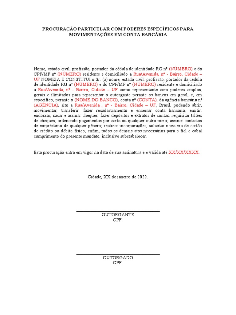 PROCURAÇÃO PODERES ESPECÍFICOS (Modelo) | PDF