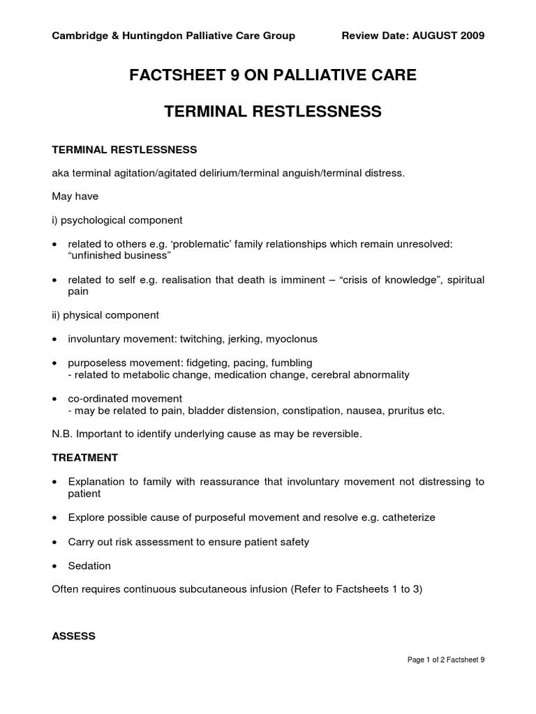 Factsheet 9 On Palliative Care Terminal Restlessness | PDF | Midazolam ...