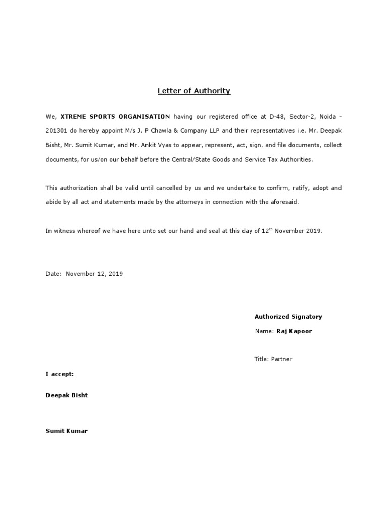 Letter of Authority for Tax Representation | PDF
