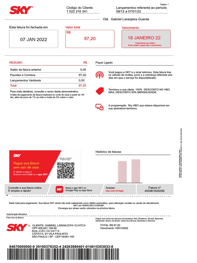Fatura Sky | PDF | Bancos