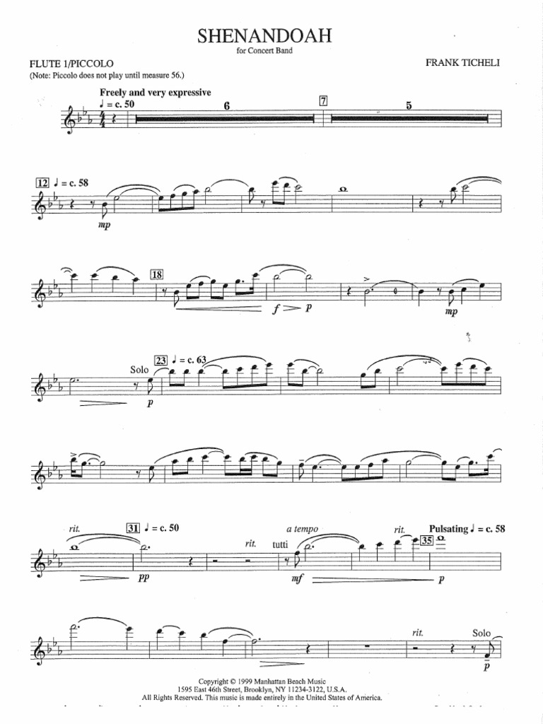 Shenandoah PARTS - Ticheli, F. - 1 | PDF