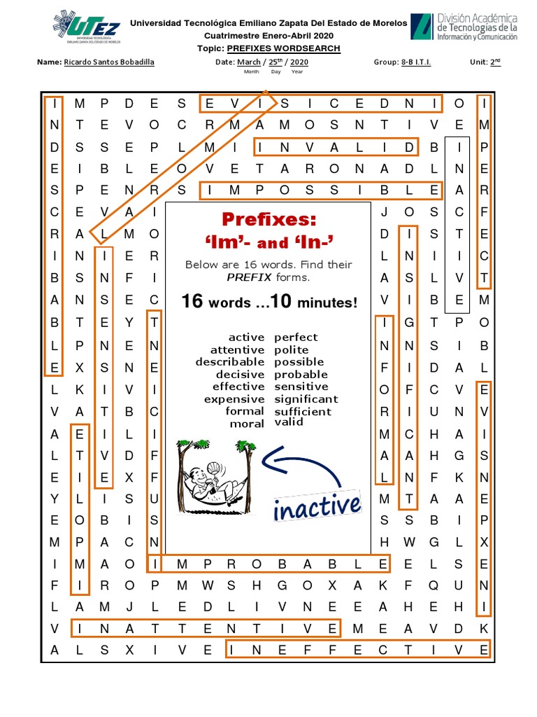 Prefixes: Im' - In-': Words Minutes! | PDF
