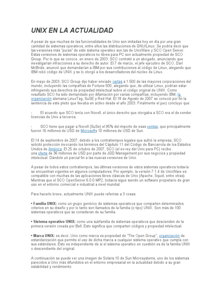 Unix en La Actualidad | PDF | Software del sistema | Ingeniería Informática