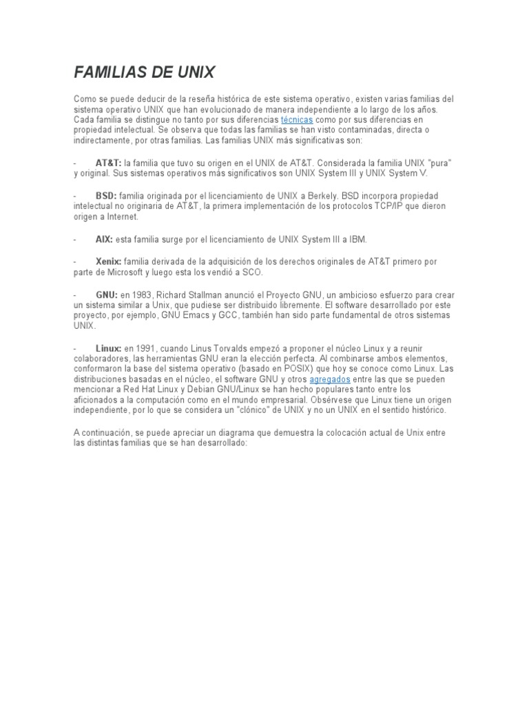 Familias del Sistema Operativo UNIX | PDF | Unix | Archivo de computadora