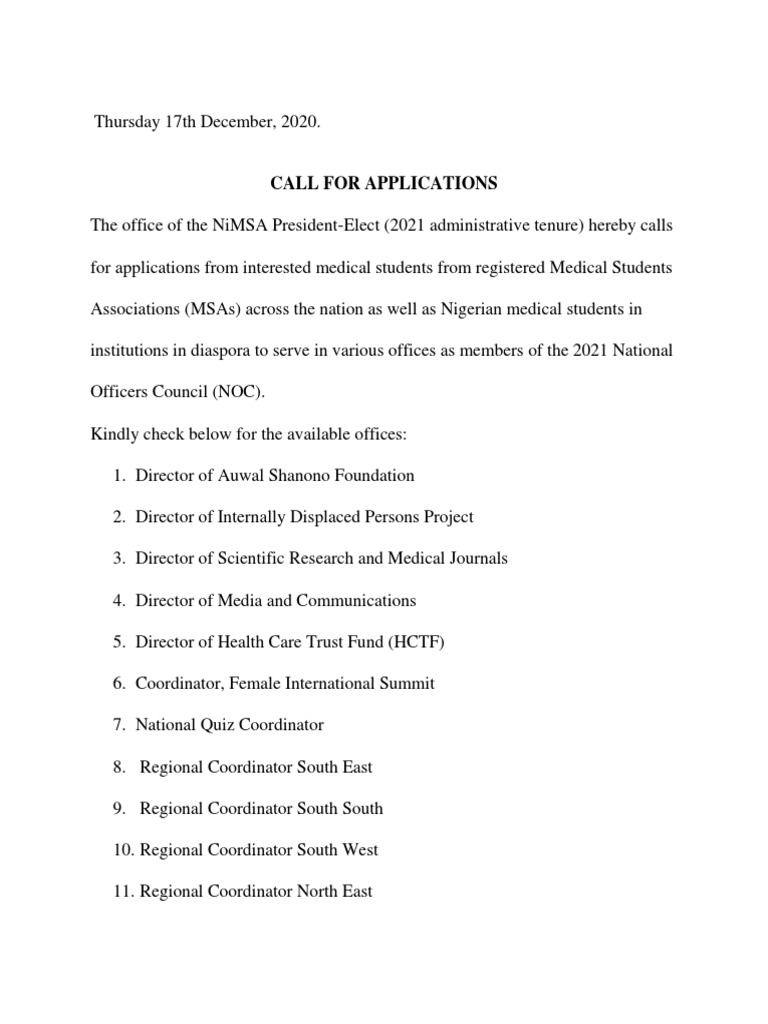 Call For Applications | PDF | Health Care | Medical School