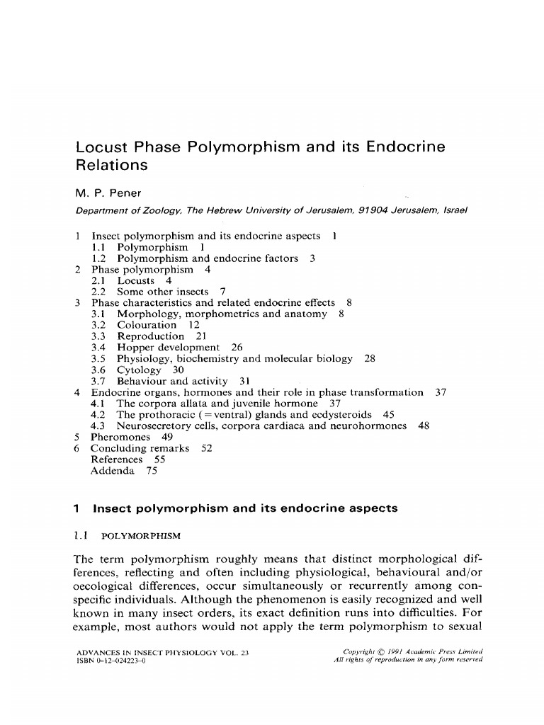 Pener1991, Locust Phase Polymorphism and Its Endocrine | PDF ...